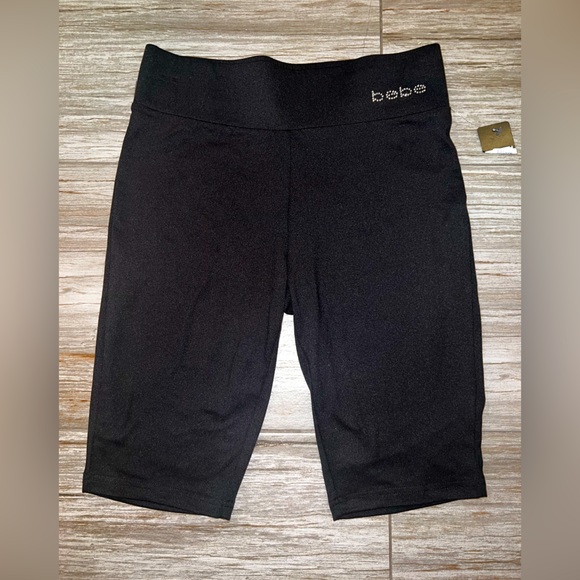 bebe | Shorts | Bebe Womens Rhinestones Logo Biker Short Black | Poshmark